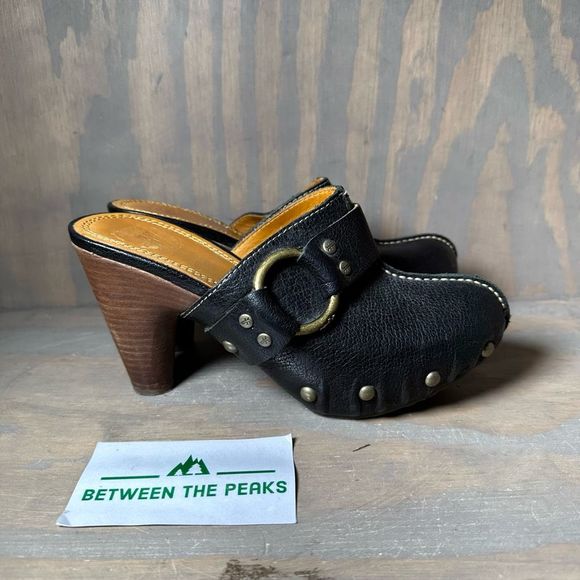 Frye | Shoes | Frye Womens 55 Reese Ring Mule Clog Black Cone High Heel ...